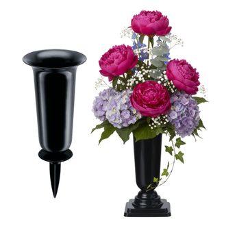 Matches 21 Wetterfeste Grabvasen mit Erdspie&szlig; und Sockel (31, 32 cm) schwarz - 2 Friedhofsvasen als Grabschmuck