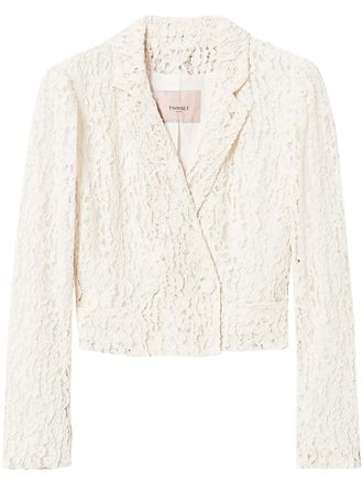 Twin-Set blazer à empiècements en dentelle - Blanc