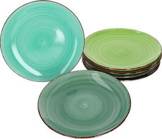 MamboCat 6er Green Gebäck-/Frühstücks-/Dessertteller grüner Landhausstil I Ø 19,5 cm I Kuchenteller I Rustikale Optik I Steingut