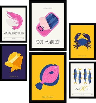 Nacnic Set mit 6 Lebensmittel- und Ernährungs Postern. Meeresfrüchte. Natur- und Botanikdrucke für Innenarchitektur und Dekoration. A3 & A4 ohne Rahmen
