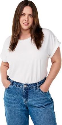 Zizzi T-shirt &agrave; col rond en viscose pour femme, grandes tailles, taille 42-60, Blanc brillant, 54-56 grande taille