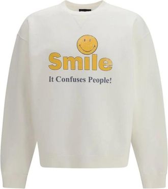 Dsquared2 Homme, Sweatshirts et sweats &agrave; capuche, Blanc, Taille: S SweaT-shirt en coton avec finitions c&ocirc;tel&eacute;es et col rond