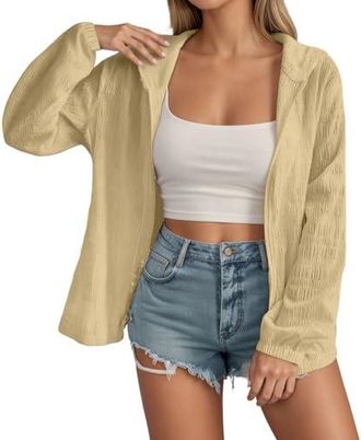 Generic Vestes pour femmes - Grande taille - Veste &agrave; capuche d&eacute;contract&eacute;e avec fermeture &eacute;clair - V&ecirc;tement dext&eacute;rieur l&eacute;ger pour le soleil - Pour un usage quo