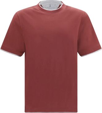 Brunello Cucinelli T-Shirt mit Fake-Layering-Effekt - - Tops - Herren - Braun - S