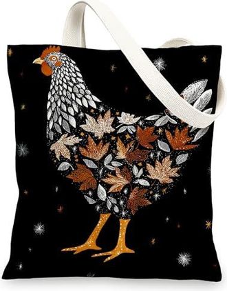 Generic Sacs fourre-tout en toile avec motif de poulet, sacs dépicerie réutilisables, sacs dépicerie vintage, légers et lavables à bandoulière pour les voyage