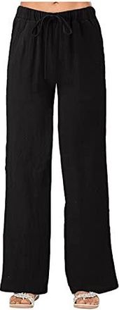 Generic Pantalon ample d&eacute;contract&eacute; en lin pour femme - Pantalon d&eacute;t&eacute; ample pour femme - Coupe ample - Pantalon ample &agrave; jambe large avec poches - Pantalon tail