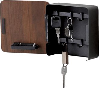 Yamazaki Tableware Yamazaki 4801 RIN Magnetischer Schl&uuml;sselkasten, schwarz, Stahl/Schichtholz, minimalistisch, 15.8 x 5.7 x 15.8 cm