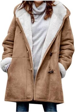 Generic Manteaux dhiver pour femmes 2024 tendance grande taille veste chaude doubl&eacute;e en polaire Sherpa automne daim parka &agrave; capuche caban v&ecirc;tements dext&eacute;rieur