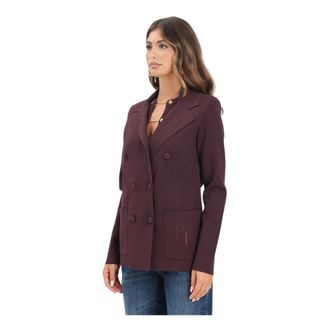 Elisabetta Franchi Femme, Vestes, Brun, Taille: 42 FR Blazer en Tricot Bordeaux &agrave; Double Boutonnage