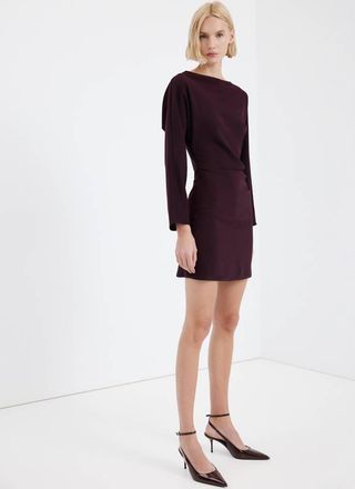 Mango Robe col bateau fronc&eacute;e lie de vin - Femme - XS - MANGO