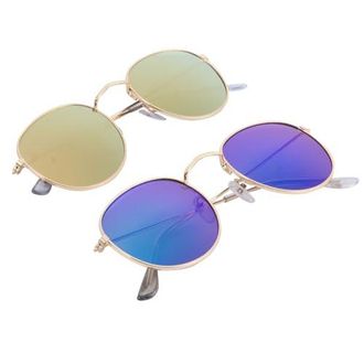 IFUNDOM Lot de 2 Lunettes de Soleil R&eacute;tro Rondes Cadre M&eacute;tallique Dor&eacute; Brillant et Dor&eacute; Verres Color&eacute;s Rose Poudr&eacute; et Vert Miroir Unisexes Lunettes de Soleil 