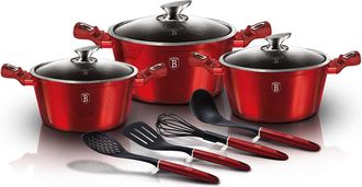 Berlinger Haus Metallic Line- Burgundy Edition 10 Stück Kochgeschirr Set, Burgundy Metallic Line BH/6150 burgundy Edelstahl 18/8