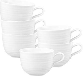 SELTMANN WEIDEN Terra Milchkaffeetassen 6er Set, 400 ml, Cappuccinotassen mit spiralf&ouml;rmigem Relief, Sp&uuml;lmaschinen- und mikrowellenfest, Porzellan, Wei&szlig;