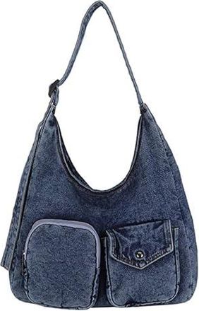 Generic Sac &agrave; bandouli&egrave;re en jean pour femme avec plusieurs poches - Grande capacit&eacute; - Pour l&eacute;cole, les voyages quotidiens, noir fonc&eacute;, 340x100x360mm