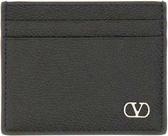 Valentino Garavani Vlogo Signature Leather Card Holder - Black