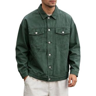 Generic Veste en jean surdimensionn&eacute;e pour homme - Coupe d&eacute;contract&eacute;e - Style d&eacute;contract&eacute; - Style d&eacute;contract&eacute; - Pour le printemps et lautomne, Vert, 3XL