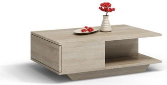 Hucoco CDF Couchtisch Denver Farbe: Weiß glänzend Moderne Bank für EIN Wohnzimmer, Zimmer, Büro geräumiger Stauraum Tip-ON-Mechanismus