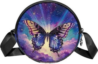 Generic Sac &agrave; bandouli&egrave;re rond pour femme, petit sac &agrave; bandouli&egrave;re avec fermeture &eacute;clair et bretelles r&eacute;glables style Pueple papillon