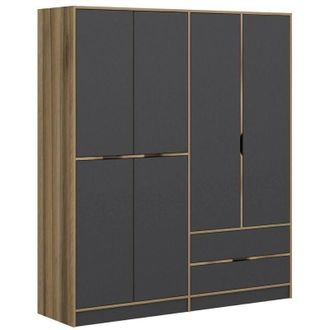 Dmora Gro&szlig;er Kleiderschrank Odalys, Schlafzimmerm&ouml;bel, Schrank, Garderobe, 185x52 h208 cm, Schwarz und Gold - Dmora