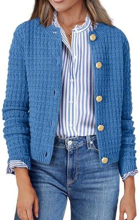 Zeagoo Cardigan &agrave; manches longues pour femme - Col rond - Boutons - Veste en tricot ouverte sur le devant - &Eacute;l&eacute;gant - Pour femme, bleu fonc&eacute;, S