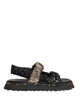 Dolce & Gabbana Black Ruching Detail Flats Men Sandals Shoes Leather