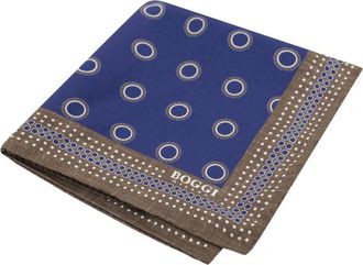 Boggi Milano Homme, Accessoires, Bleu, Taille: ONE Size Carr&eacute; de poche en soie &agrave; motif m&eacute;daillons