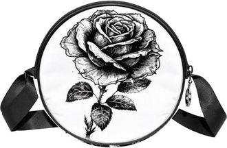 Generic Sac &agrave; bandouli&egrave;re Circle pour femme, petit sac &agrave; bandouli&egrave;re noir et blanc, sac &agrave; dos &agrave; bandouli&egrave;re avec fermeture &eacute;clair, bretelles r&eacute;glables, sac &agrave; 