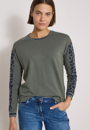 Cecil Langarmshirt CECIL, Damen, Gr. XXL (46), dried olive gr&uuml;n, Web, 48% Baumwolle, 48% Modal, 4% Elasthan, gemustert, comfort fit normal, Rundhals, B&uuml;ndch