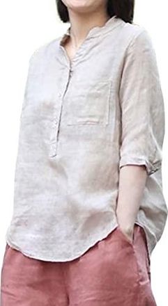 Generic Chemisiers pour femme &eacute;l&eacute;gants &agrave; manches longues - Hauts en lin &agrave; manches 3/4 - Blouses et chemises de plage Linentops Basictops d&eacute;t&eacute; pour femme Bohot