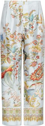 Etro Homme, Pantalons, Multicolore, Taille: S Pantalon en soie avec imprim&eacute; floral et faunique plac&eacute;