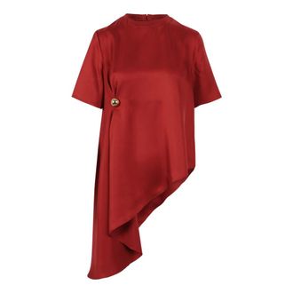 Loulou Studio Femme, Blouses et Chemises, Rouge, Taille: 40 FR Top asym&eacute;trique avec piercing lat&eacute;ral en m&eacute;tal