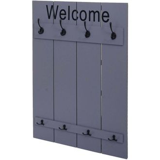 Hhg Portemanteau mural 921 Welcome, panneau de vestiaire, look shabby vintage, 91x60cm, gris-bleu