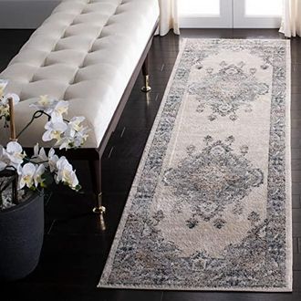 Safavieh Traditionell Teppich für Wohnzimmer, Esszimmer, Schlafzimmer - Oregon Collection, Kurzer Flor, Beige und Grau, 67 X 244 cm