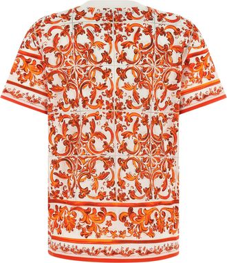 Dolce & Gabbana Maiolica-Print Cotton T-shirt - Orange