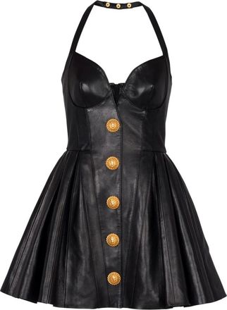 Balmain Femme, Robes, Noir, Taille: 34 FR Robe dos-nu &eacute;vas&eacute;e et pliss&eacute;e en cuir