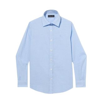 Brooks Brothers Femme, Blouses et Chemises, Bleu, Taille: 42 FR Chemise en Coton Micro Vichy avec Logo