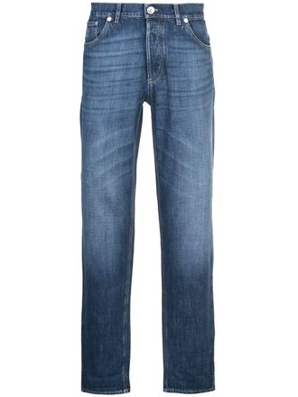 Brunello Cucinelli jean droit &agrave; effet d&eacute;lav&eacute; - Bleu