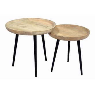 Miliboo Verschachtelungs-Couchtische aus massivem Mangoholz und Metall PYTA