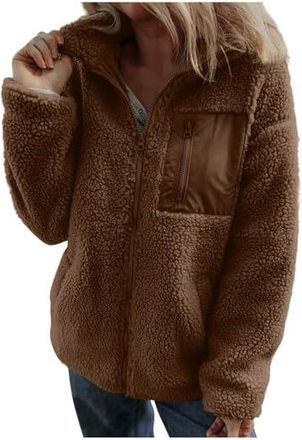 Generic Veste en peluche pour femme avec capuche - Manteau en fourrure synth&eacute;tique - Couleur unie - Manches longues - Veste dhiver sexy en polaire - Veste dhi