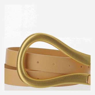 Bottega Veneta Womens Belt French Calf Almond-Gold Calfskin Almond/gold