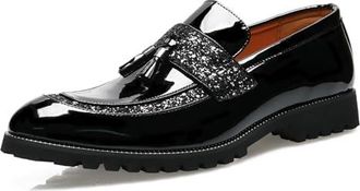Generic Mocassins À Glands en Cuir Verni pour Hommes Chaussures Habillées De Luxe Antidérapantes, Décontractées, À Bas Talon, pour Le Travail Et Le Bureau,Noi