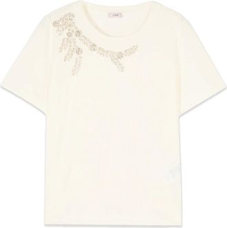 Oltre Femme, Tops, Blanc, Taille: 44 FR T-shirt avec broderie de bijoux
