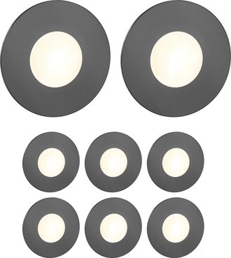 LEDs Com 8 Stück LED Treppenlicht/Wandeinbauleuchte FEX für innen und außen, rund, anthrazit, 85mm Ø, warmweiß