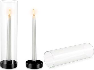 Nuptio Glaszylinder Kerzen Kerzenhalter Schwarz: 30cm Satz Von 2 Klarglas Metall Kerzenst&auml;nder Stabkerzen Stabkerzenhalter Gro&szlig; Bodenlosen Zylinder Schatten 