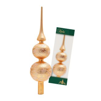 Krebs Glas Lauscha Weihnachtsdekoration/Christbaumschmuck aus Glas - Dekor. Doppelspitze Satin mit wei&szlig;er Glitzerdeko - Farbe: Gold - Gr&ouml;&szlig;e: ca. 33 cm