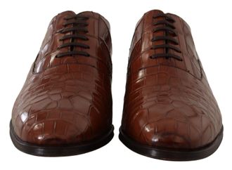 Dolce & Gabbana Brown Crocodile Leather Mens Formal Derby Shoes Exotic Skin