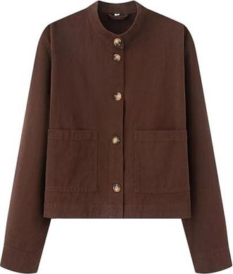 Generic Veste courte en jean &agrave; manches longues pour femme - V&ecirc;tement dext&eacute;rieur tendance pour lautomne et lhiver, marron, XS