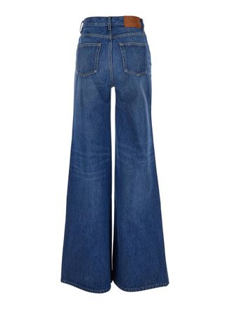 Chlo&eacute; Womens Blue High Waisted Wide Leg Jeans Cotton
