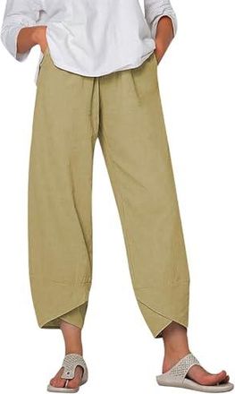 Generic Pantalon court d&eacute;t&eacute; en coton pour femme - Pantalon d&eacute;contract&eacute; &agrave; taille &eacute;lastique et pantalon de surv&ecirc;tement pour temps chaud, kaki, 3XL