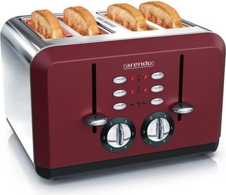 Arendo Toaster 4-Schlitz im Edelstahlgeh&auml;use f&uuml;r 4 Scheiben, extrabreite R&ouml;stschlitze, leichte Reinigung, Rot - Arendo